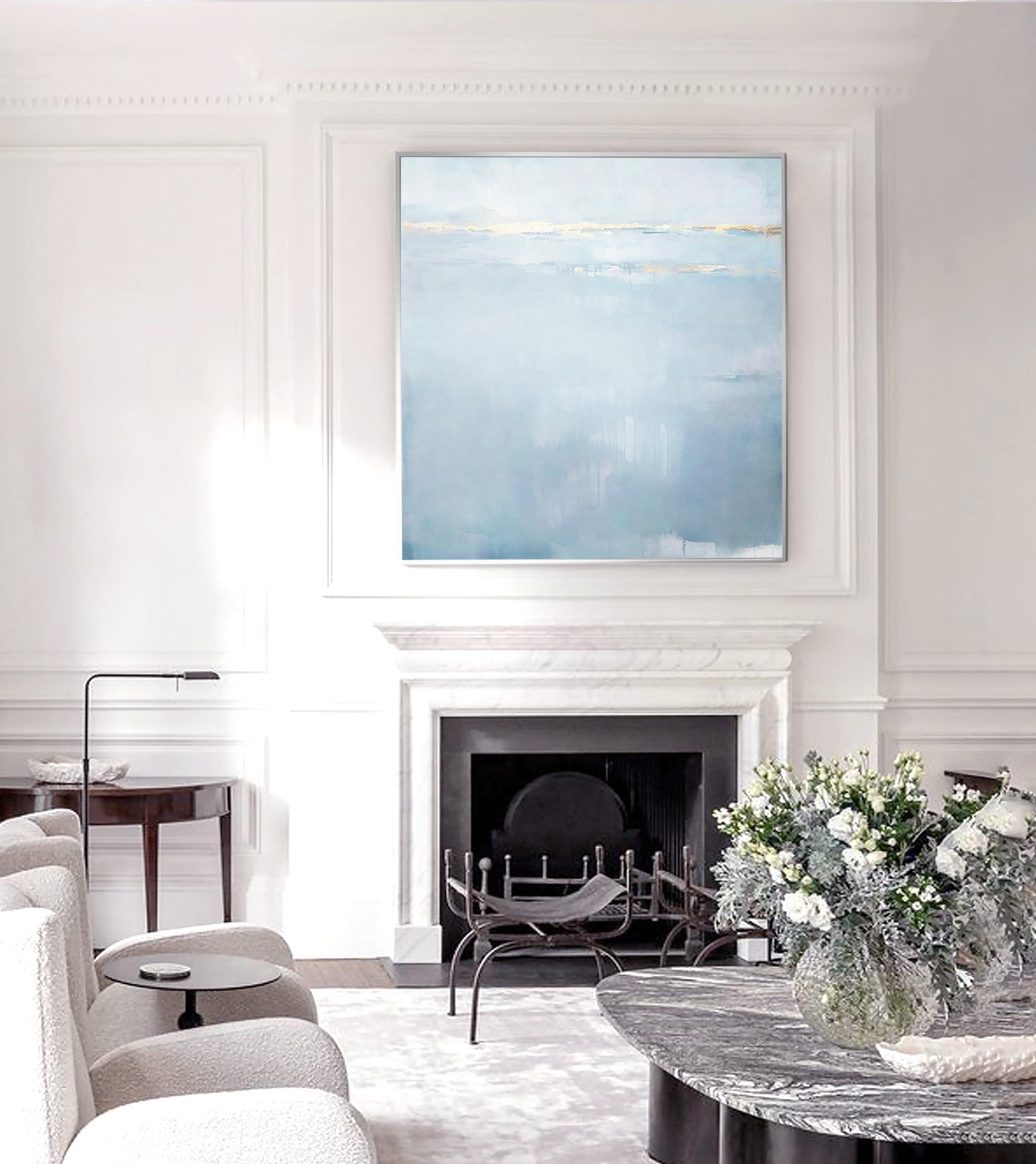 Light Blue Scenic Paintings on Canvas, Ocean Painting, Abstract ...
