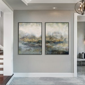 Two Piece Artwork, Scenery Paintings Set of 2, Abstract Landscape ...