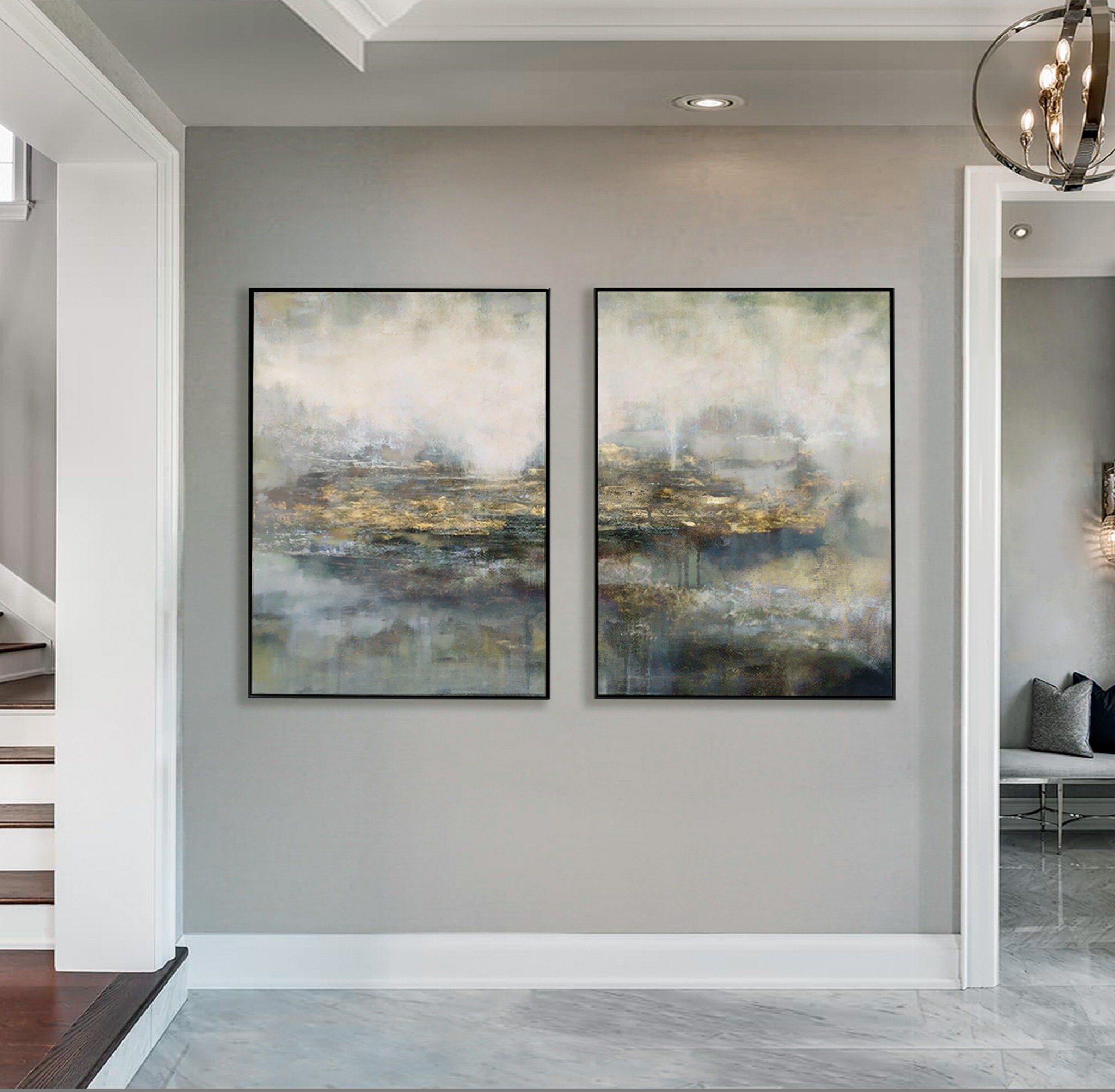 Two Piece Artwork, Scenery Paintings Set of 2, Abstract Landscape ...