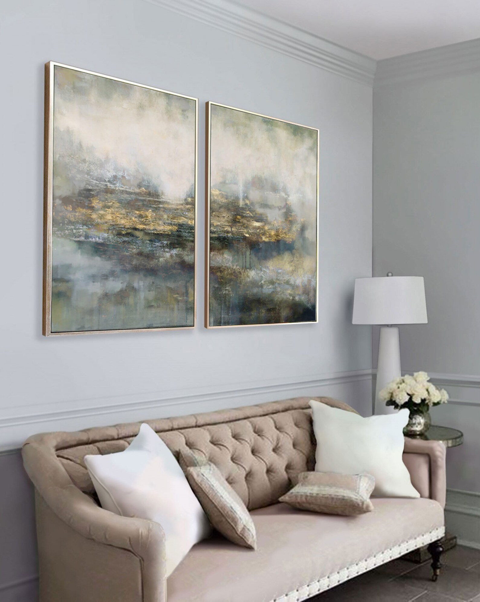 Two Piece Artwork, Scenery Paintings Set of 2, Abstract Landscape ...