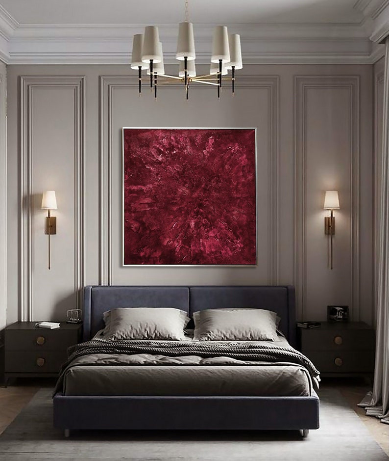 Ruby Red Painting on Canvas, Original Abstract Large Wall Art in Red ...
