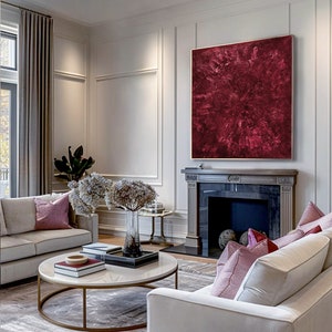 Ruby Red Painting on Canvas, Original Abstract Large Wall Art in Red ...