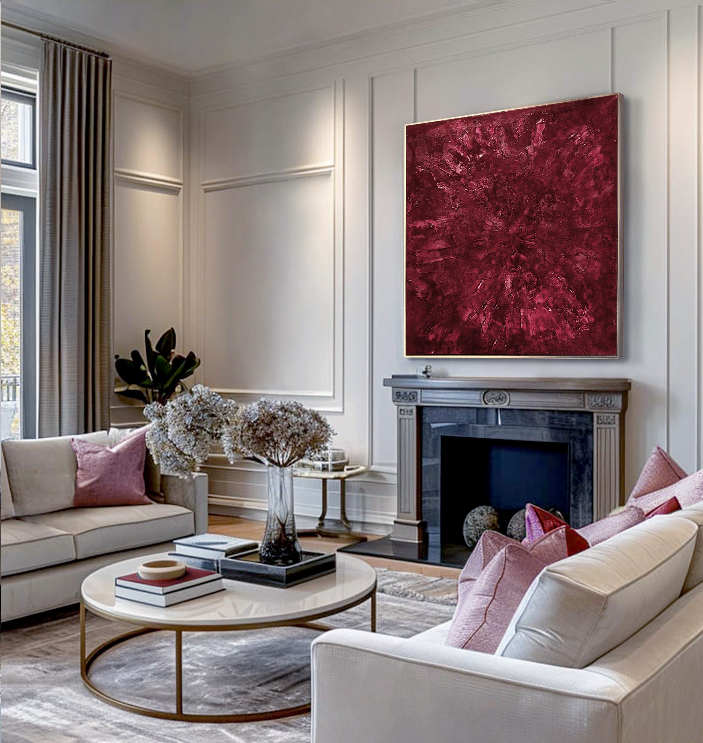 Ruby Red Painting on Canvas, Original Abstract Large Wall Art in Red ...