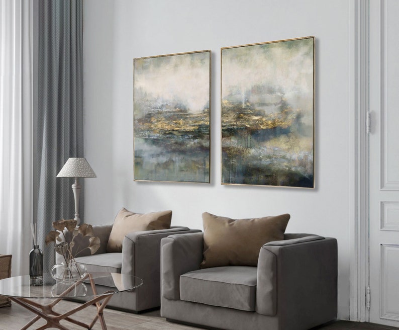 Two Piece Artwork, Scenery Paintings Set of 2, Abstract Landscape ...