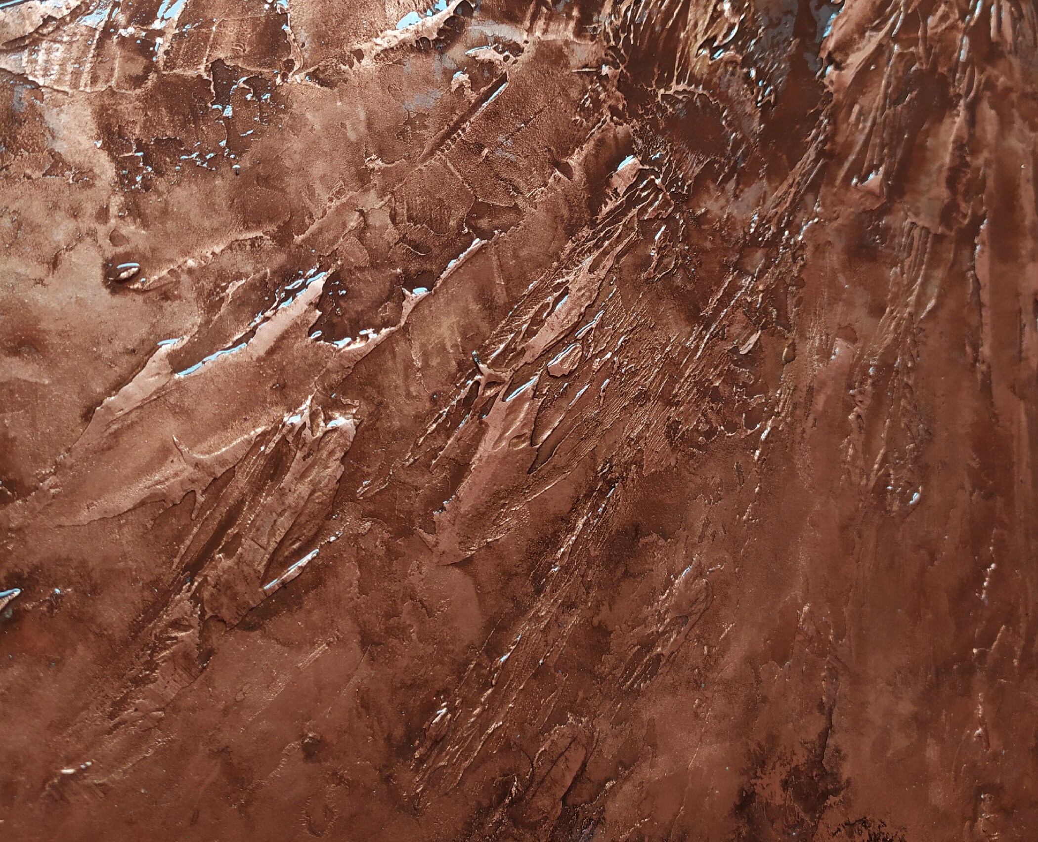 Dark Copper Metal Wall Art, Abstract Original Painting on Canvas, Hand ...