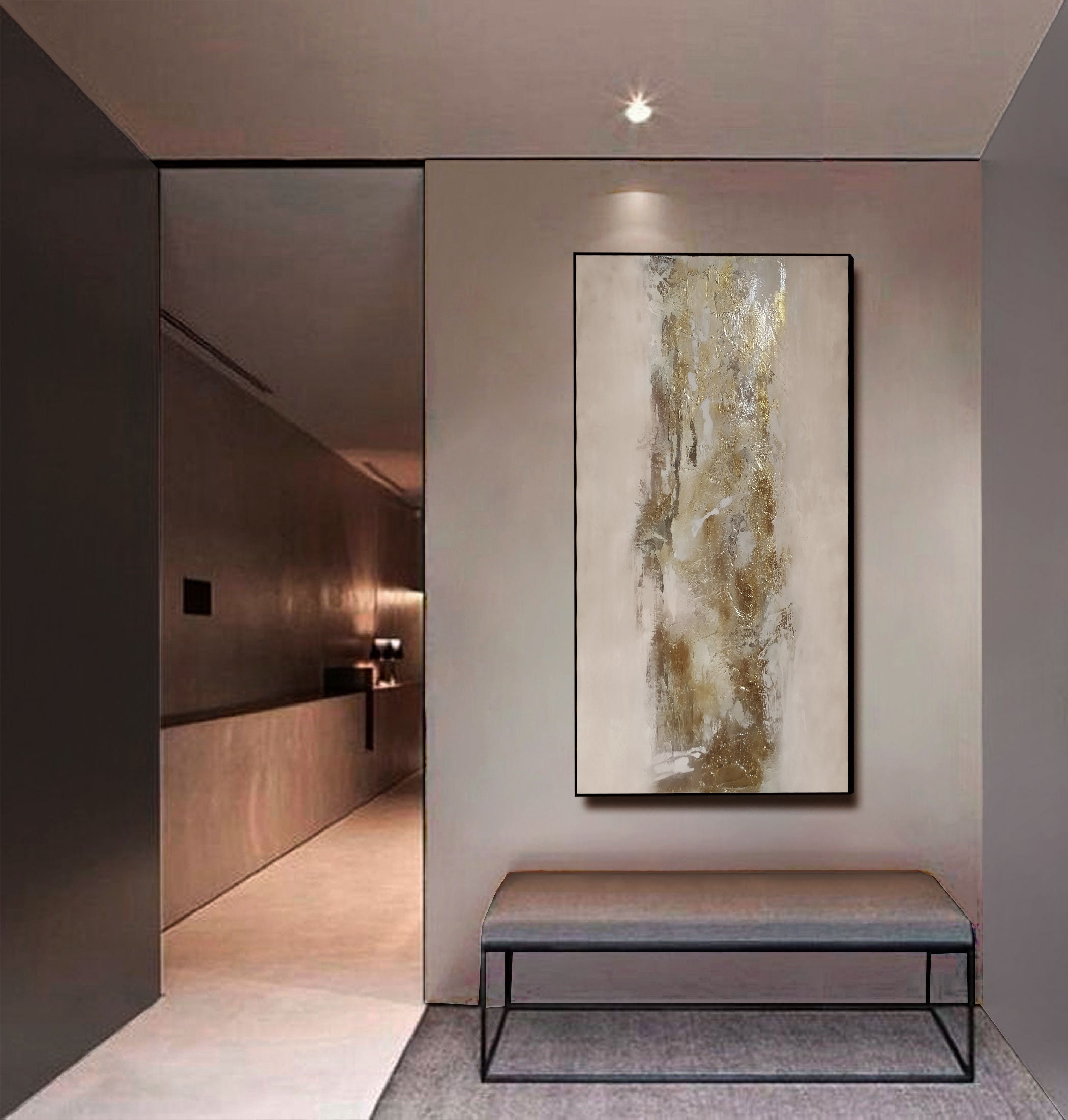Long Rectangular Gold Wall Art Tall Vertical Painting on - Etsy