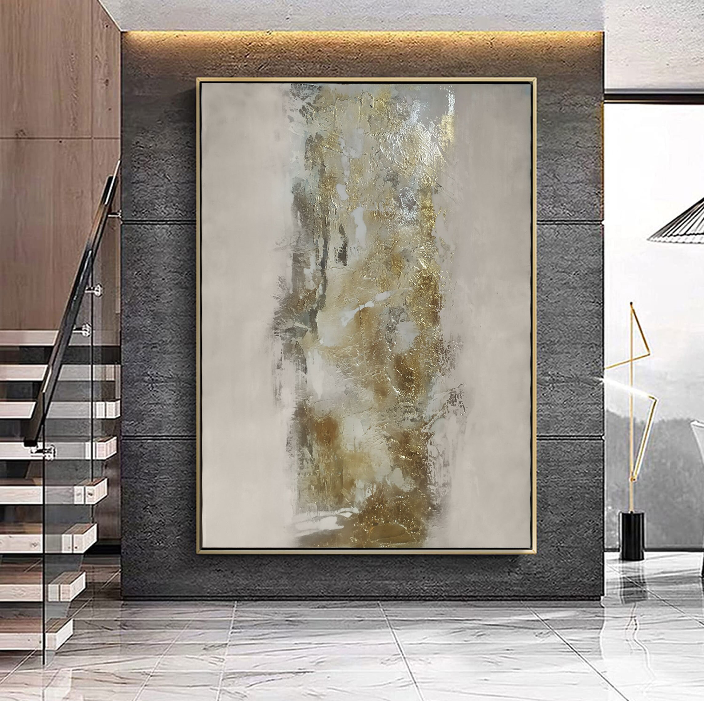 Long Rectangular Gold Wall Art Tall Vertical Painting on - Etsy