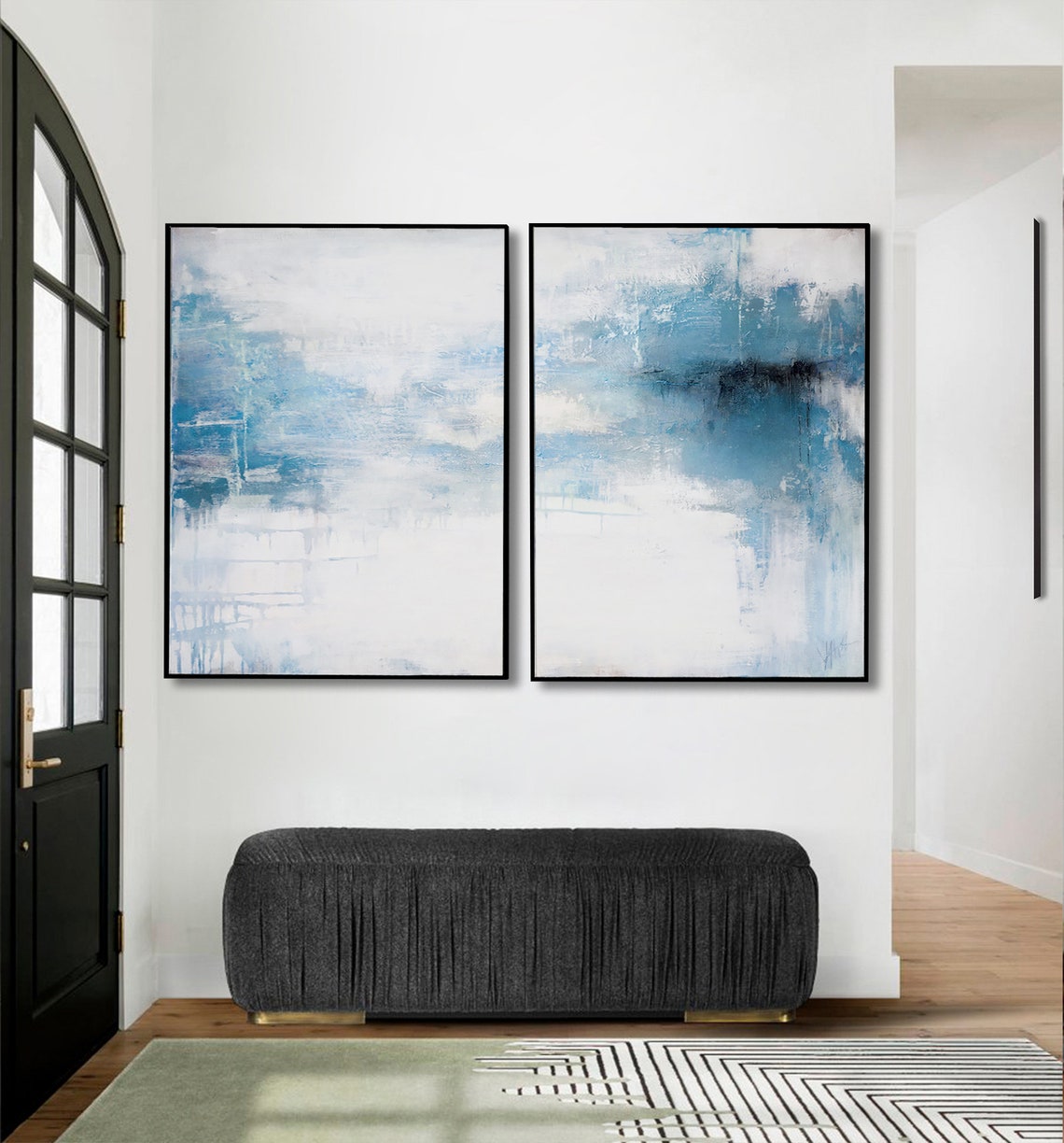 Blue Painting Set of 2 Wall Art Original Abstract Landscape - Etsy