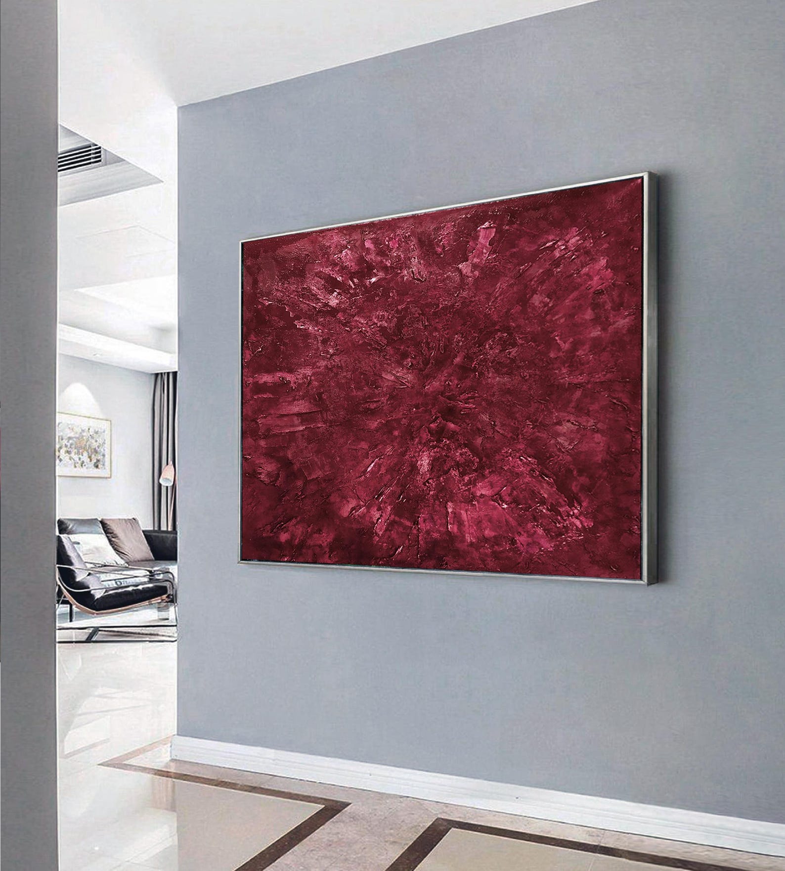 Ruby Red Painting on Canvas, Original Abstract Large Wall Art in Red ...