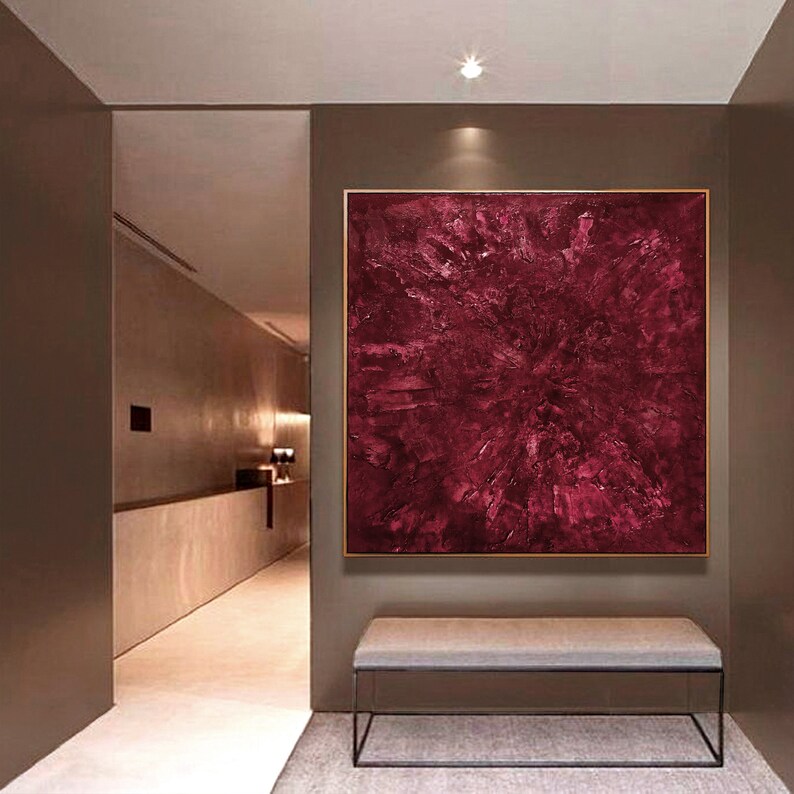 Ruby Red Painting on Canvas, Original Abstract Large Wall Art in Red ...