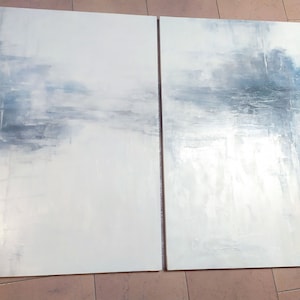 Blue Painting Set of 2 Wall Art, Original Abstract Landscape Canvas Two ...