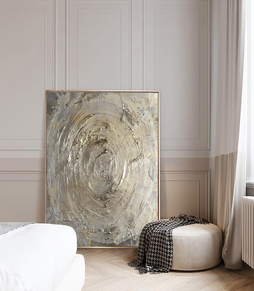 Plaster Painting in Gold and Silver, Plaster Wall Art Canvas Gold ...