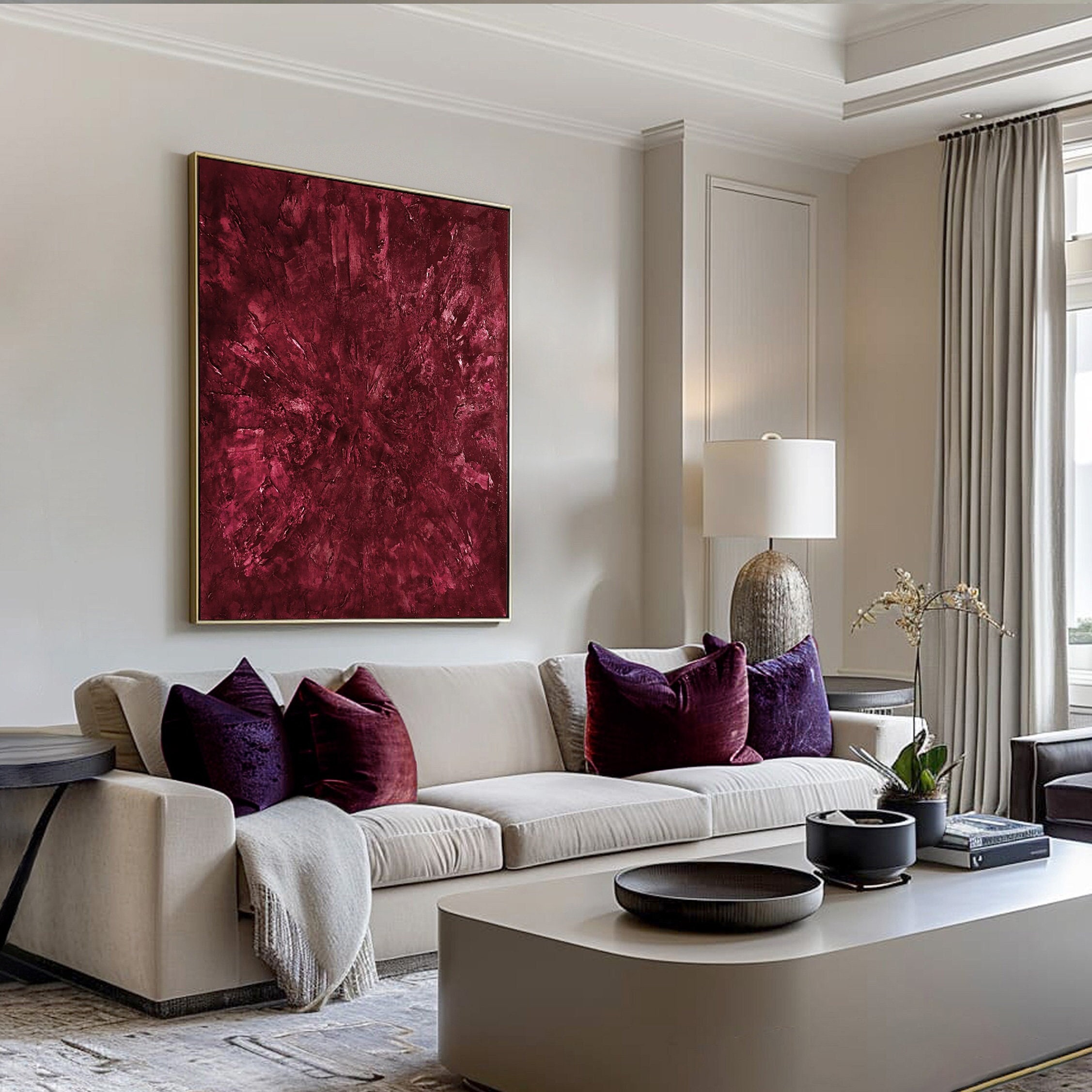 Ruby Red Painting on Canvas, Original Abstract Large Wall Art in Red ...