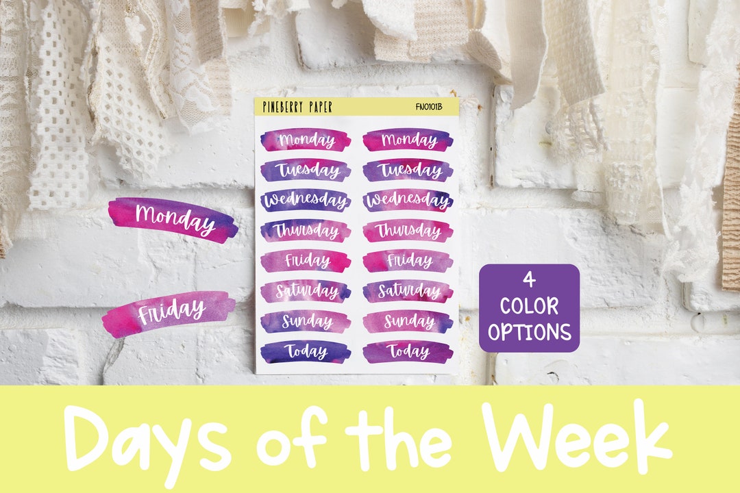 Days of the Week Sticker Watercolor Header Planner Stickers erin ...