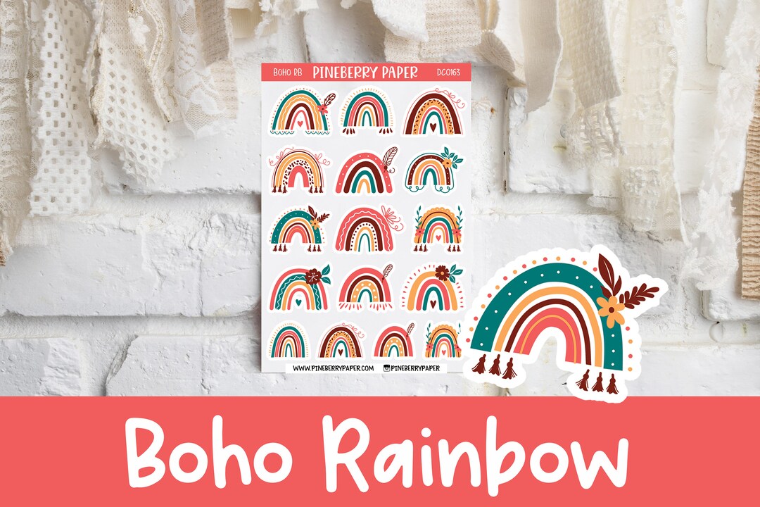 Boho Rainbow Stickers Deco Florals Happy Desert Colors Planner Stickers ...