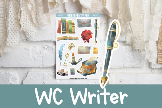Watercolor Writer Stickers Pen Ink Letters Typewriter | Etsy