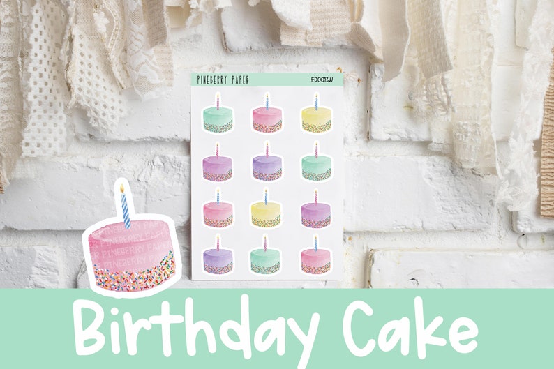 Birthday Cake Stickers | Dessert | Food | Sweets | Watercolors ...