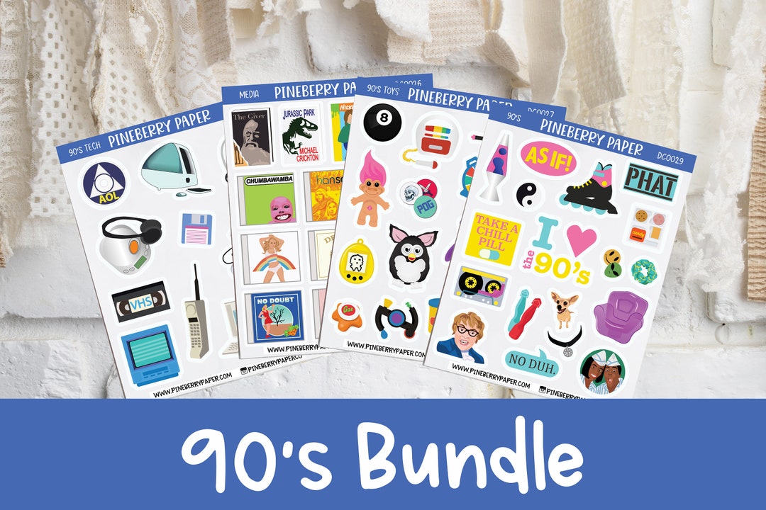 90's Sticker Set | 4 Decorative Sheets | Retro | 90's Pop Culture ...