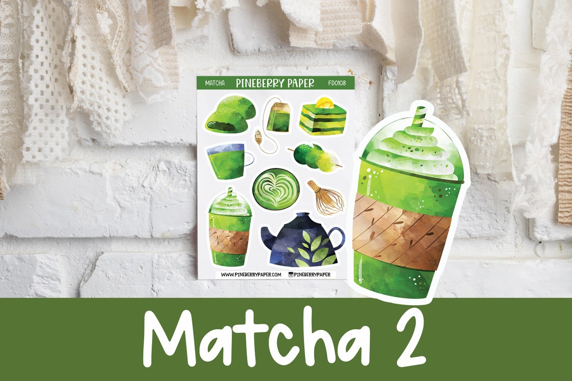 Matcha Stickers Green Tea Drinks Decorative Food - Etsy New Zealand