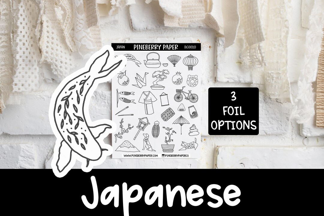 Japanese Inspired Line Art Stickers Decorative Aesthetic Foil Planner ...