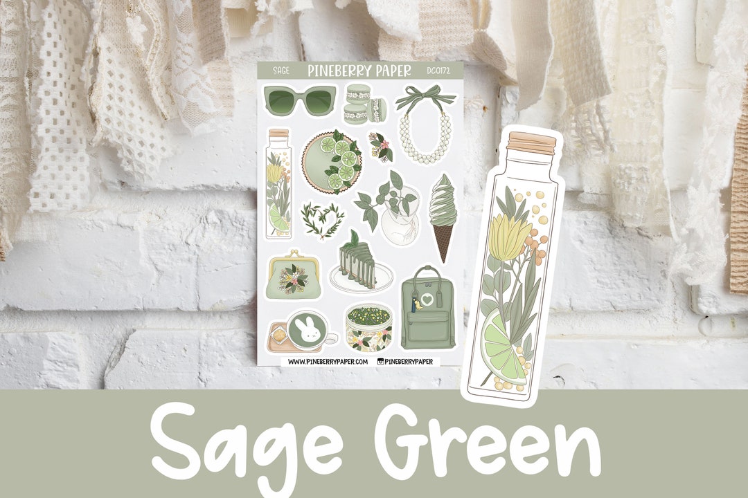 Sage Green Stickers Home Flowers Tart Matcha Floral Ice Cream Planner ...