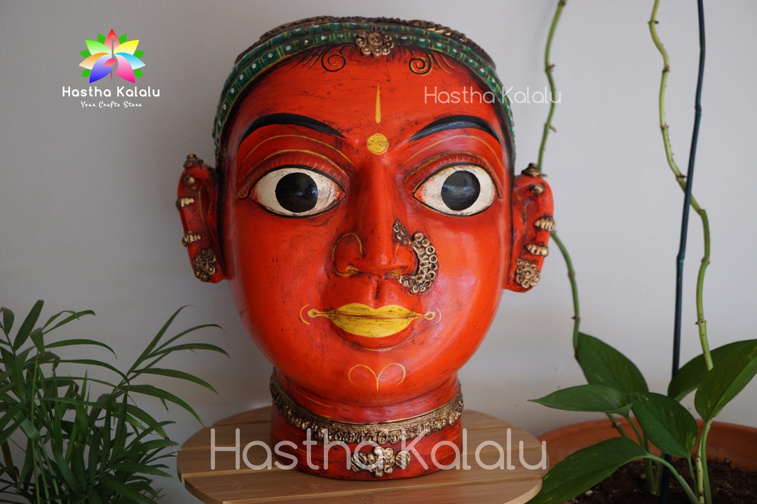 Handmade Wooden Red Gauri Head Figurines 15 Tall - Etsy