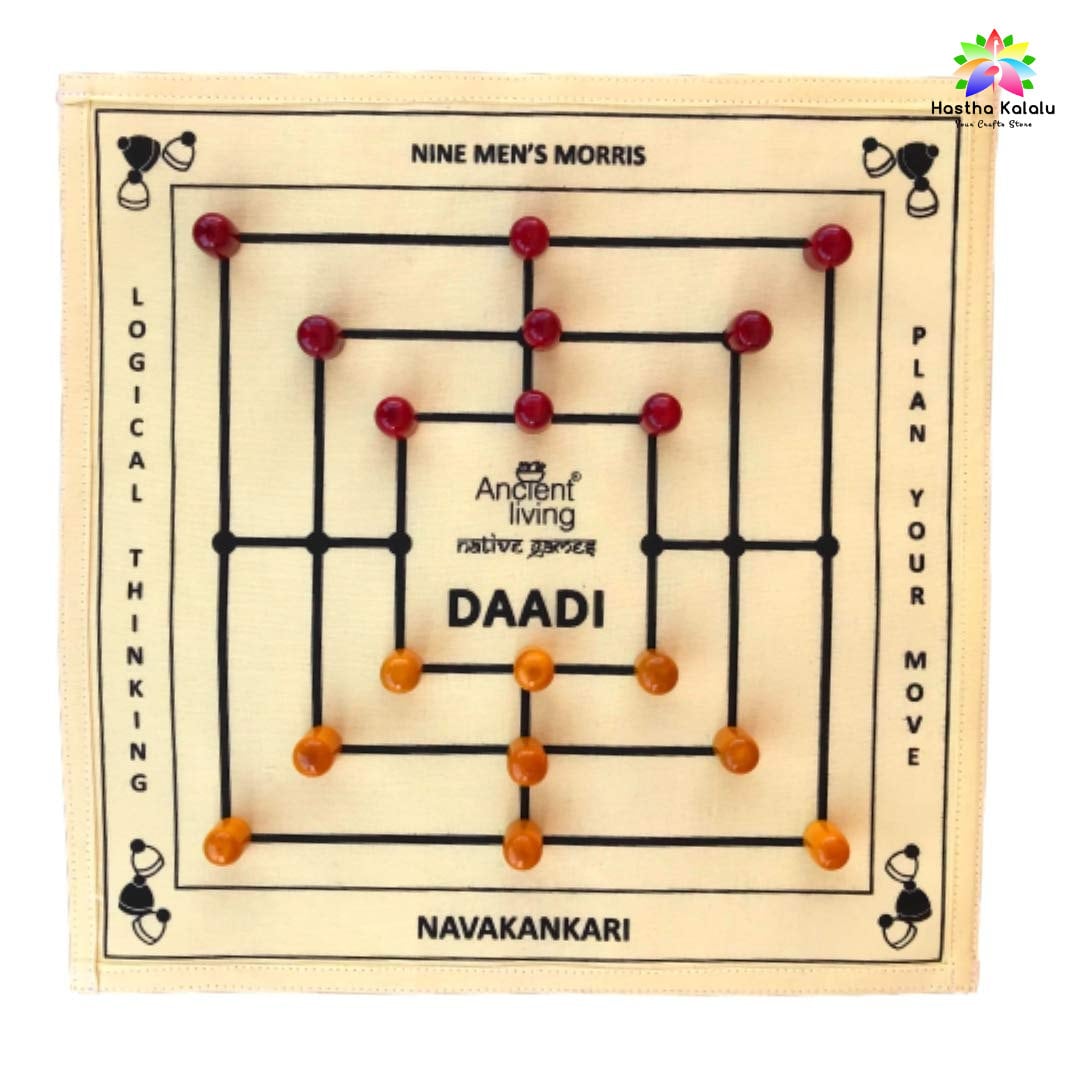 Ancient Living Daadi / Navakankari / Nine Men's Morris Board Game Black ...