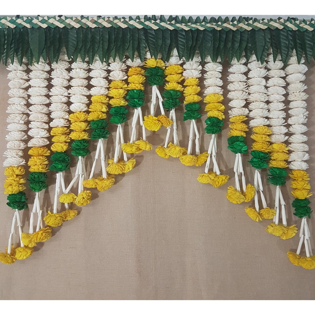 Sola Wood Marigold and Lily Flower Thoran for Pooja Backdrop Decoration ...
