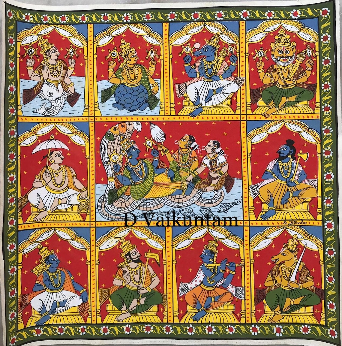 Cheriyal Painting of Dashavatara/ The Ten Incarnations of | Etsy