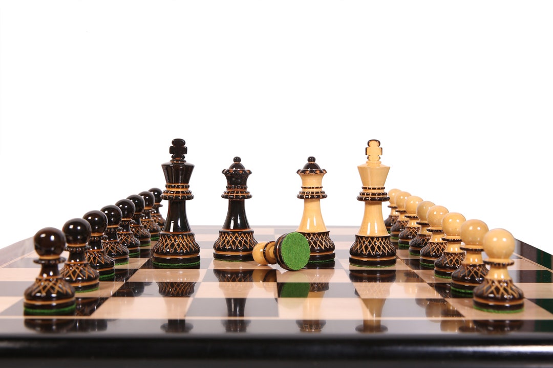 3.75 German Knight Chess Pieces With 19x19 Ebony Chess Board ...