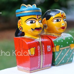 Handmade/ Vegetable Color Painted Welcome Couple/ Raja-rani Idols ...