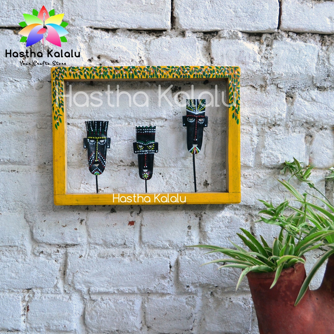 Wrought Iron 3 Mini Mask Wooden Frame Wall Décor Depicting - Etsy