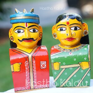 Handmade/ Vegetable Color Painted Welcome Couple/ Raja-rani Idols ...