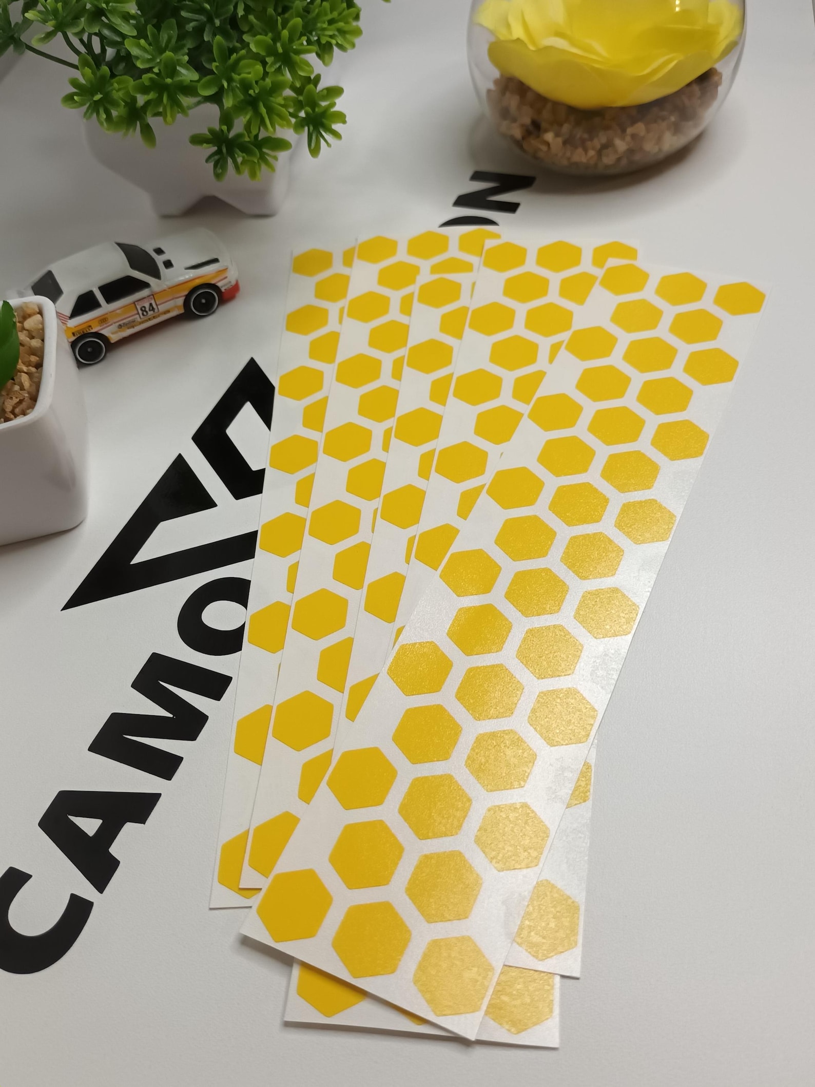 5x Stickers of 38 Pcs Each Solid Yellow Hexagon Honeycomb Die Cut ...