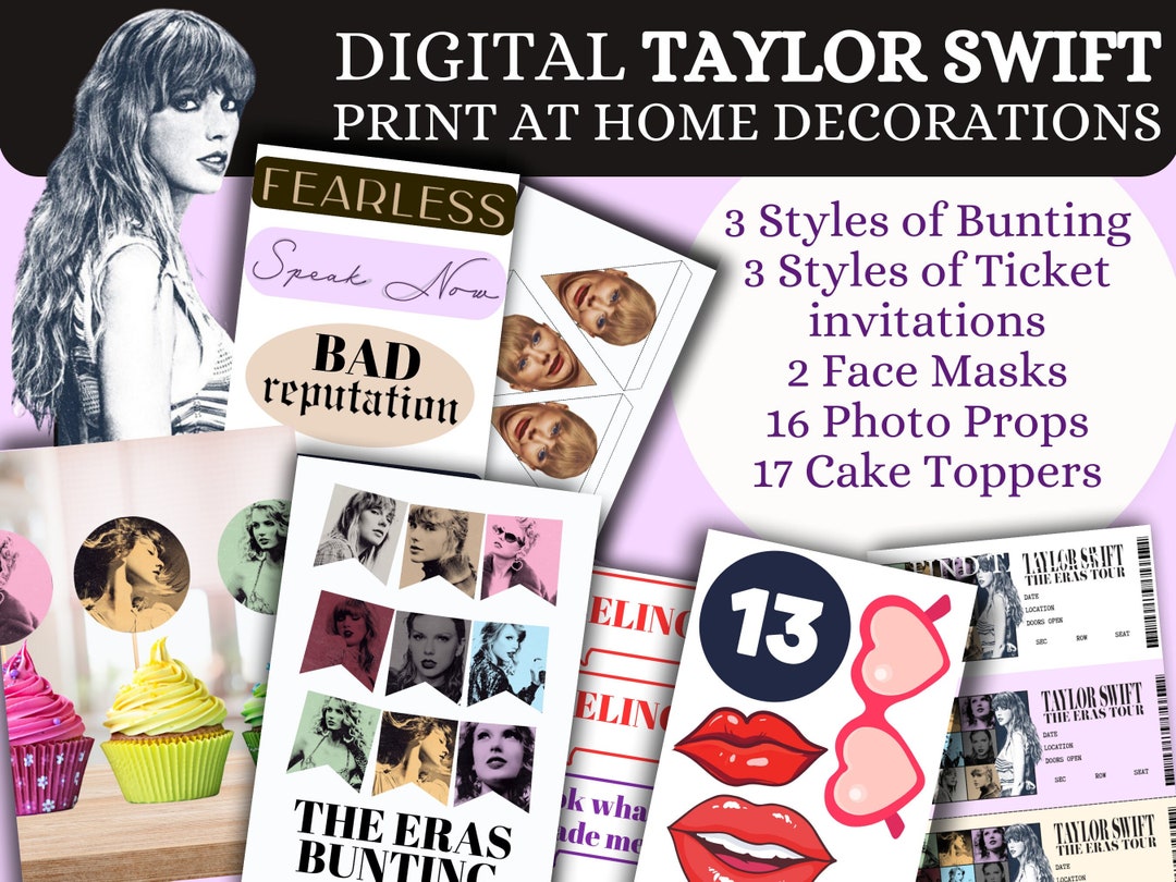 Taylor Swift Print at Home Decorations - Bunting, Face Masks, Eras ...