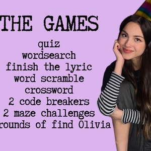 Olivia Rodrigo Themed Party Games, Quiz, Crossword, Code Breakers ...