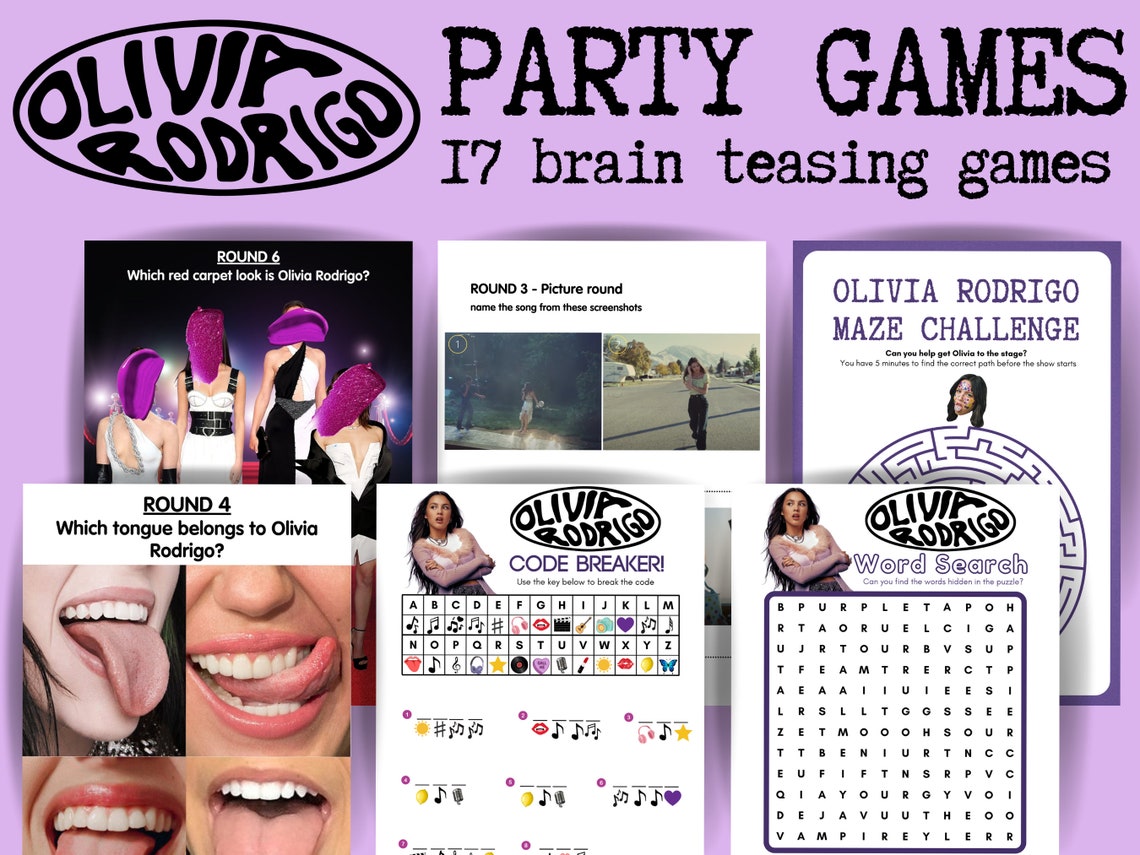 Olivia Rodrigo Themed Party Games, Quiz, Crossword, Code Breakers ...