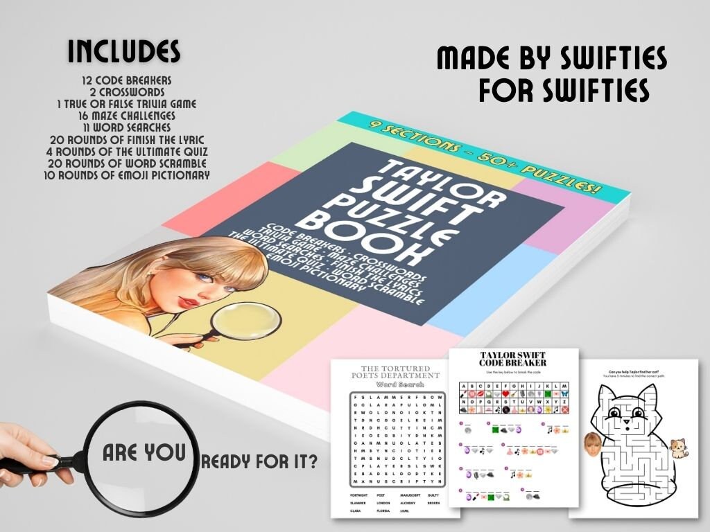 Taylor Swift Puzzles for All Ages: Crosswords, Eras Word Searches, Code ...