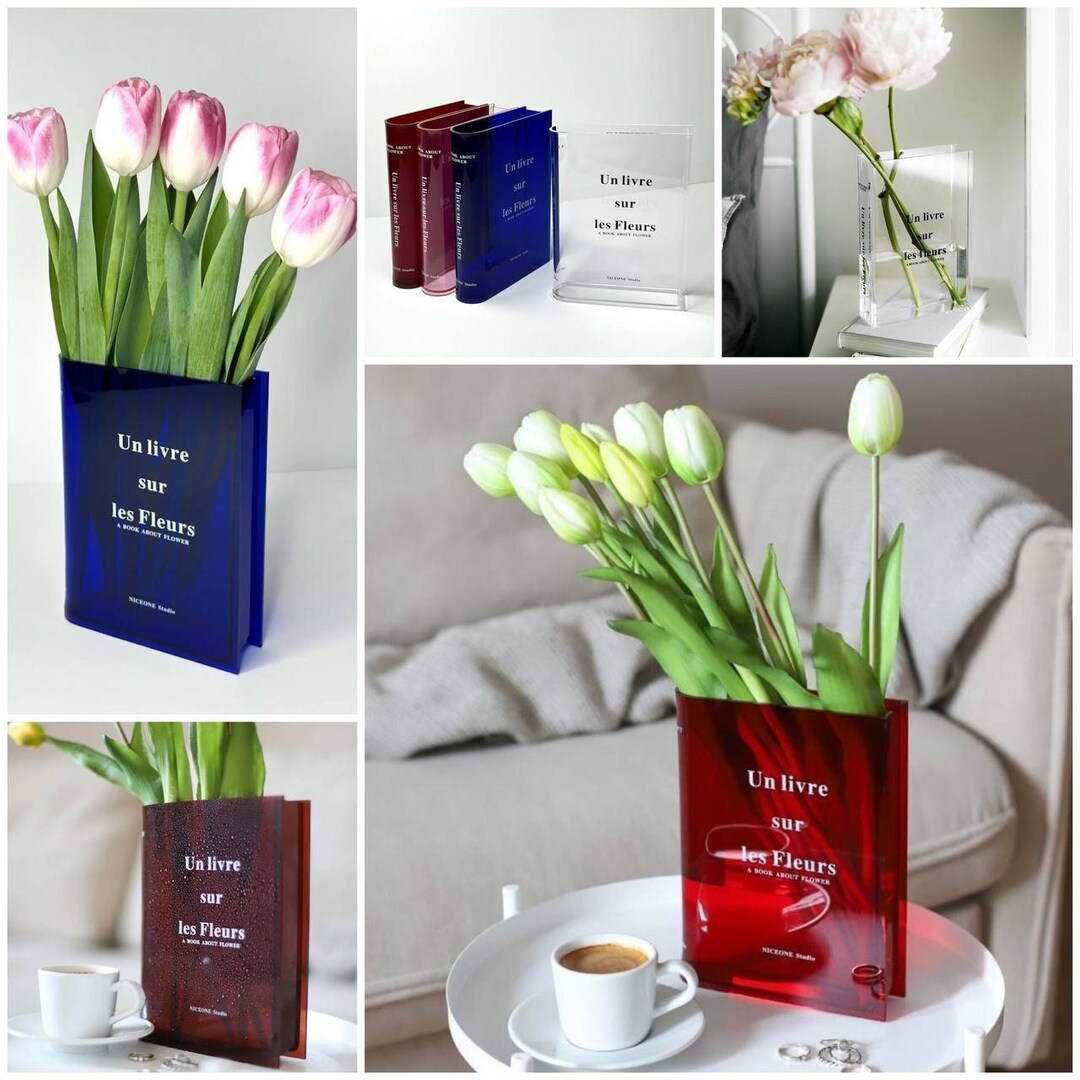 Book Flower Vase, Acrylic Book Vase, Acrylic Vase for Flowers, Table ...