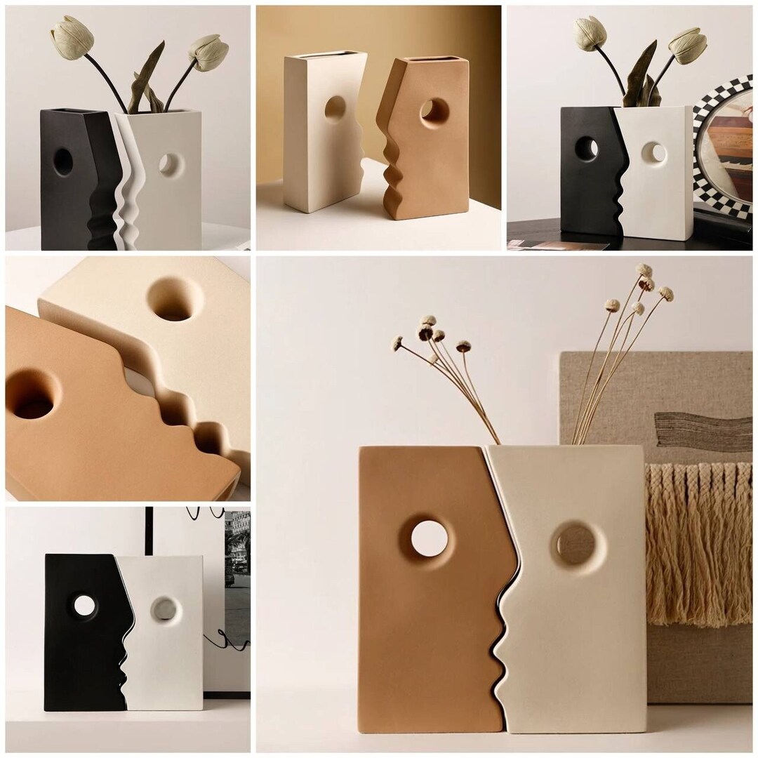 Set of 2 Ceramic Face Vase, Ceramic Vase Decor, Dried Flower Vase ...