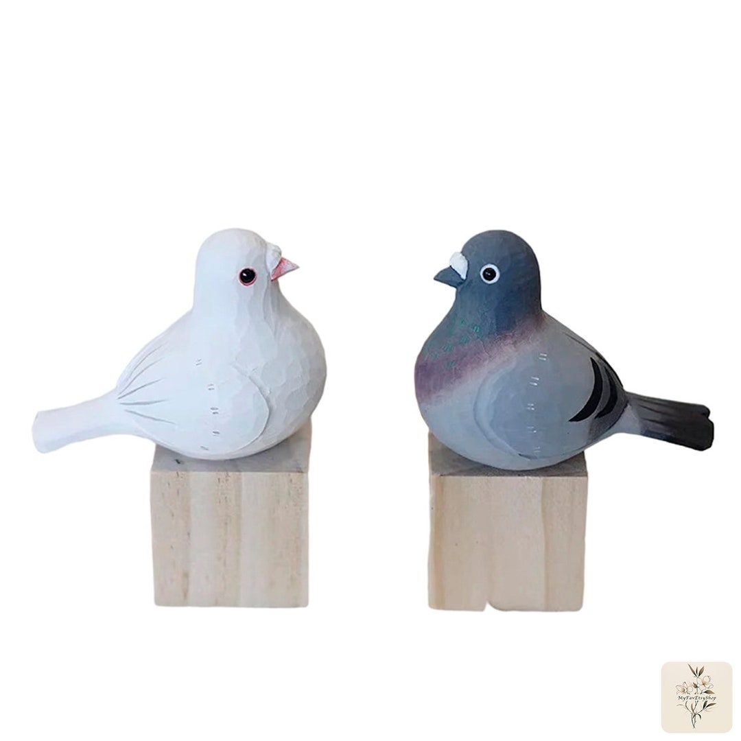 Fat Pigeon Figurine, White Pigeon Art, Wood Pigeon Gifts, Pigeon Wooden ...