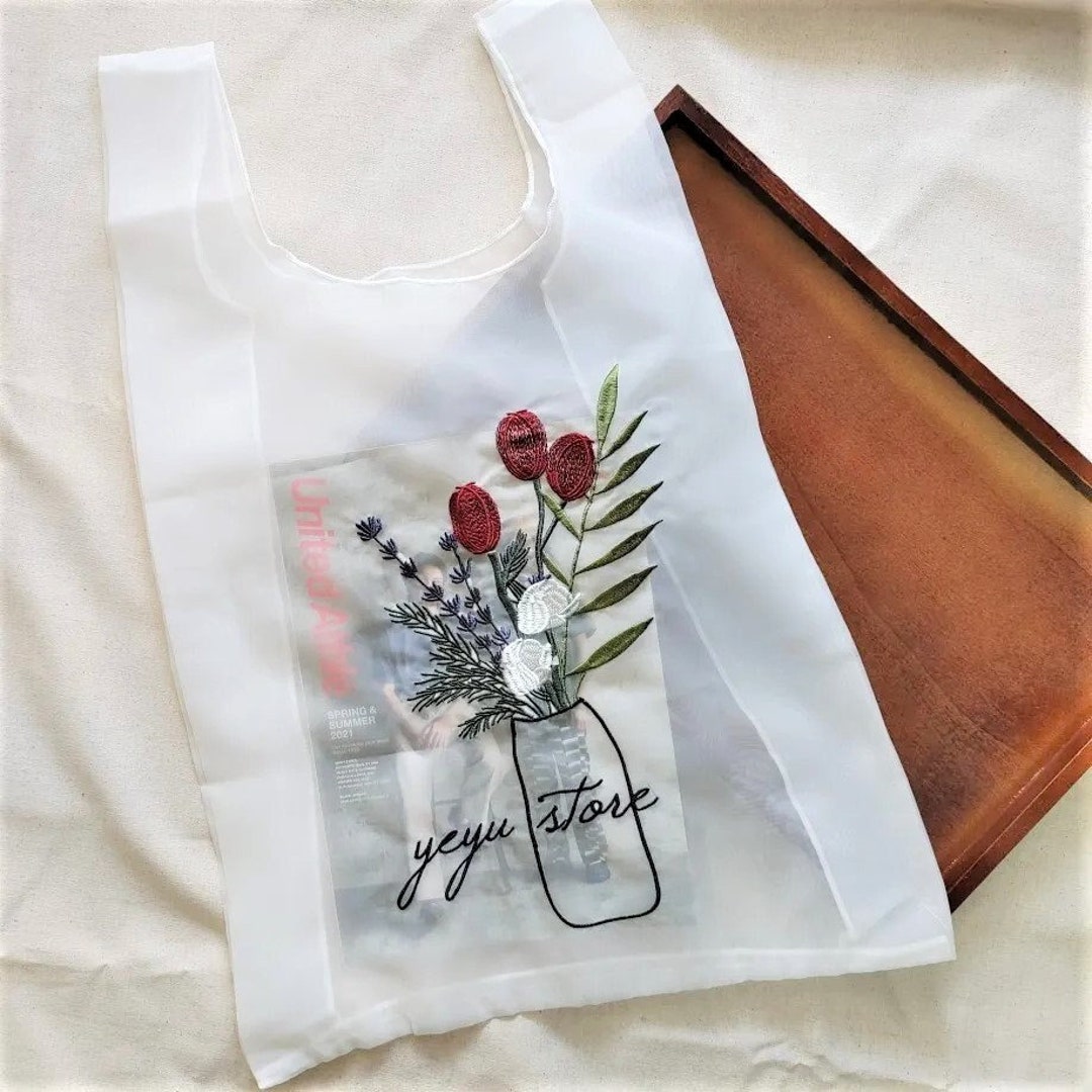 Flower Organza Tote Bag Embroidered Flower Bag Shoulder Bag - Etsy