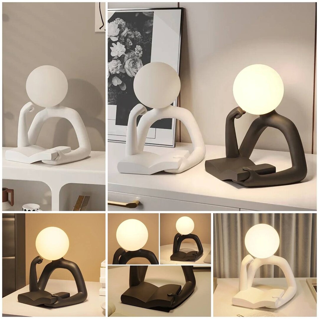 Moon Reader Night Light Stand, Black Table Lamp Modern, Cute Desk Lamp ...