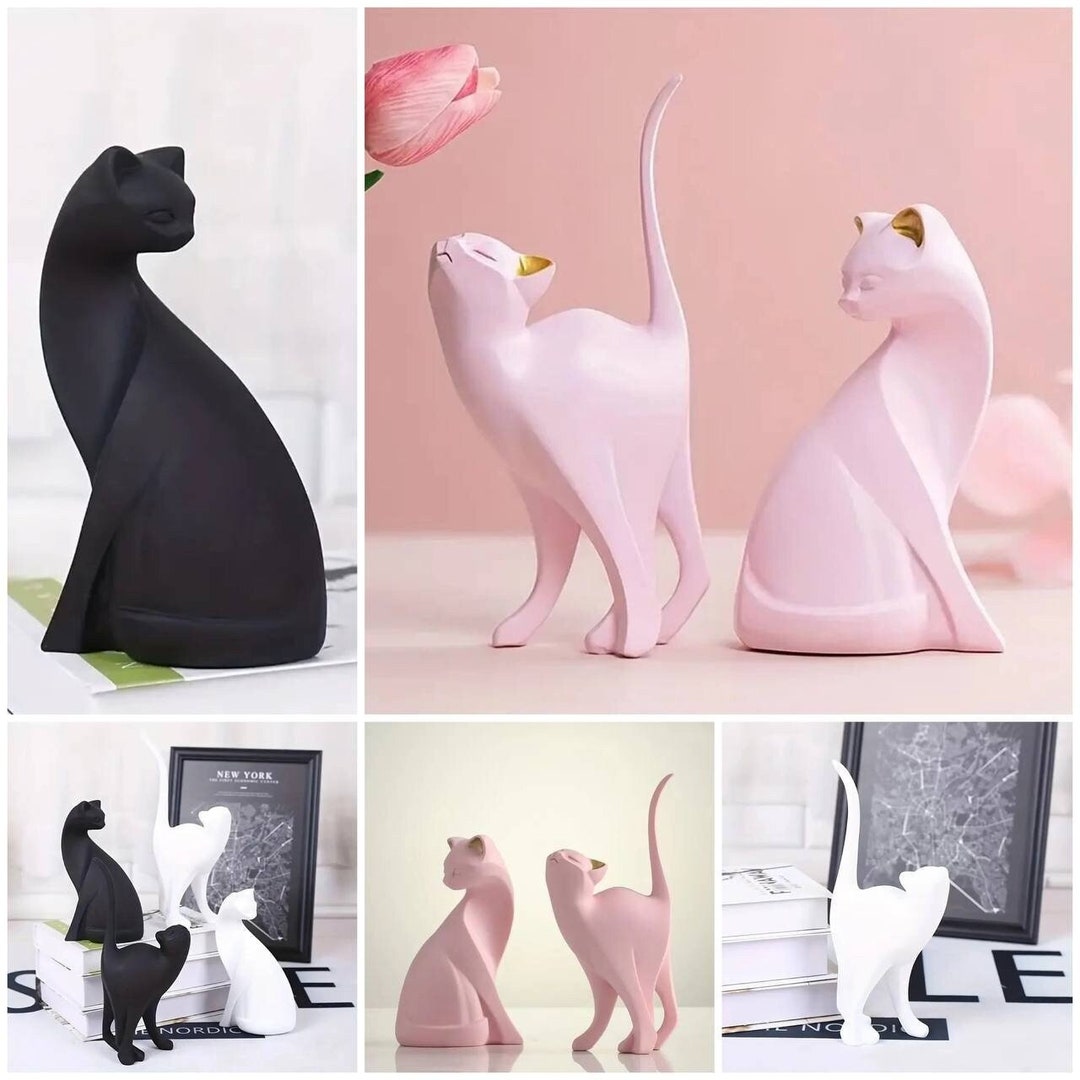Cat Ornament, Black Cat Figurine Set, Miniature Cat Gifts, Cat Lover ...