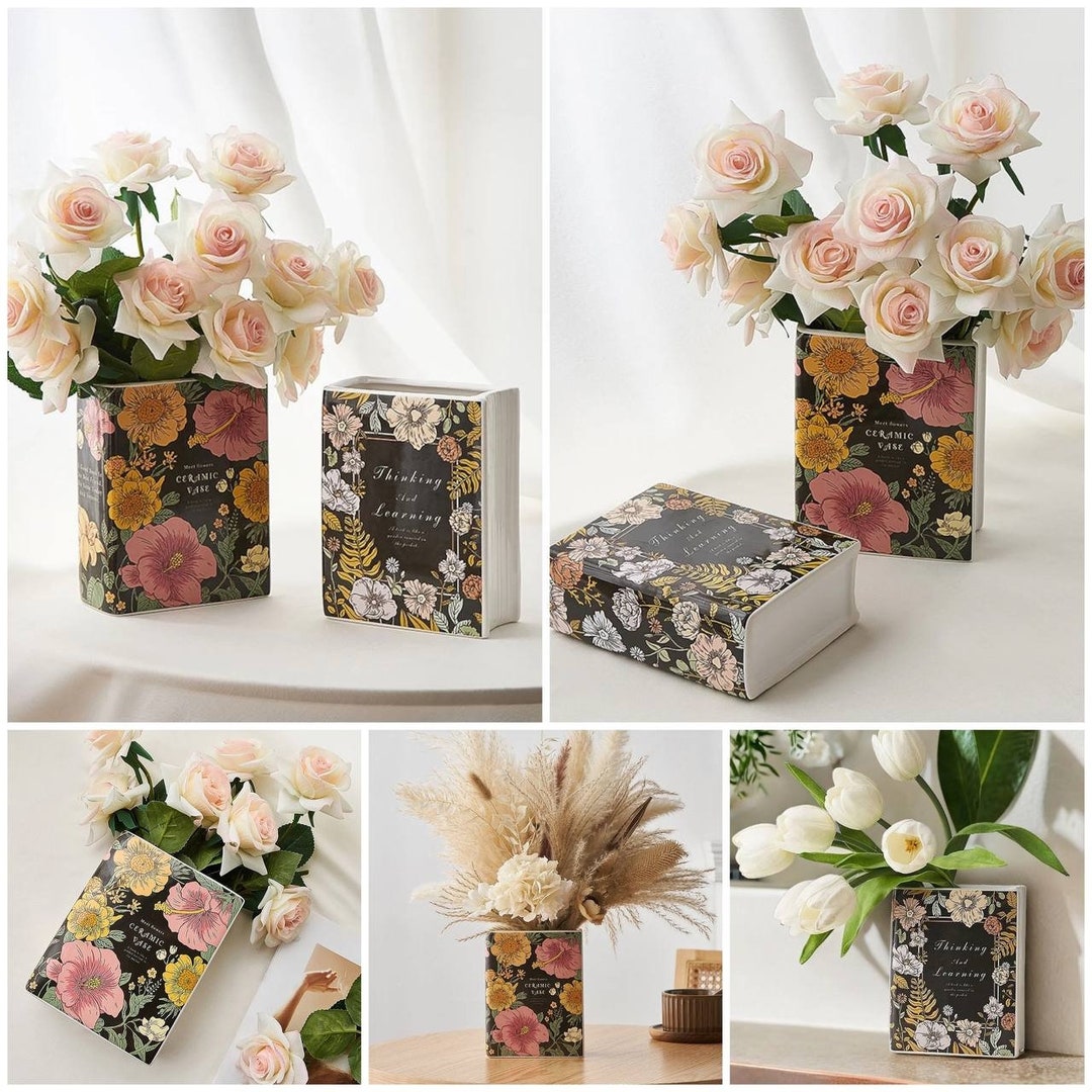 Ceramic Book Vase Decor, Ceramic Vase for Flowers, Flower Vase, Table ...