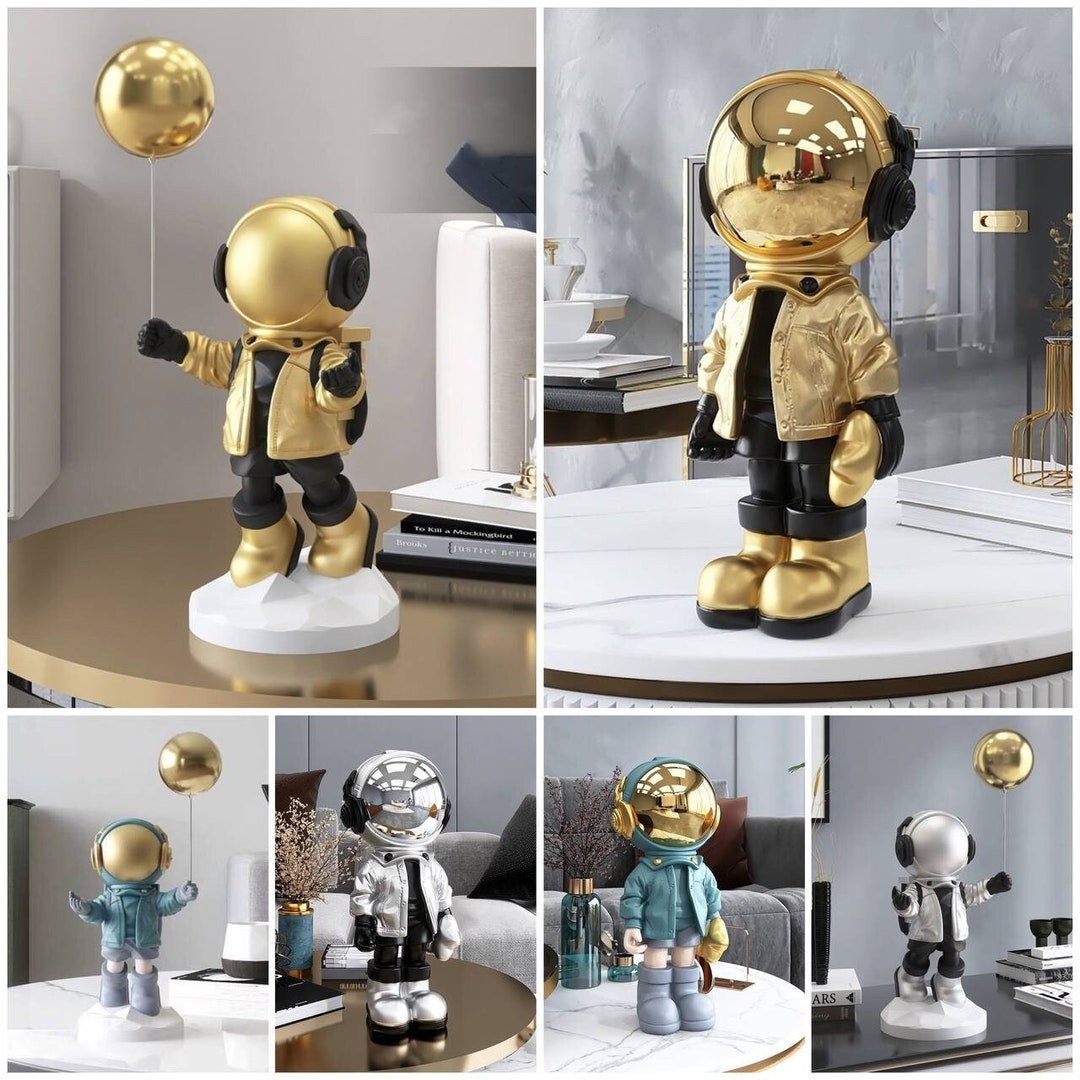 Astronaut Statue, Gold Astronaut Figurine With Balloon, Silver Spacemen ...