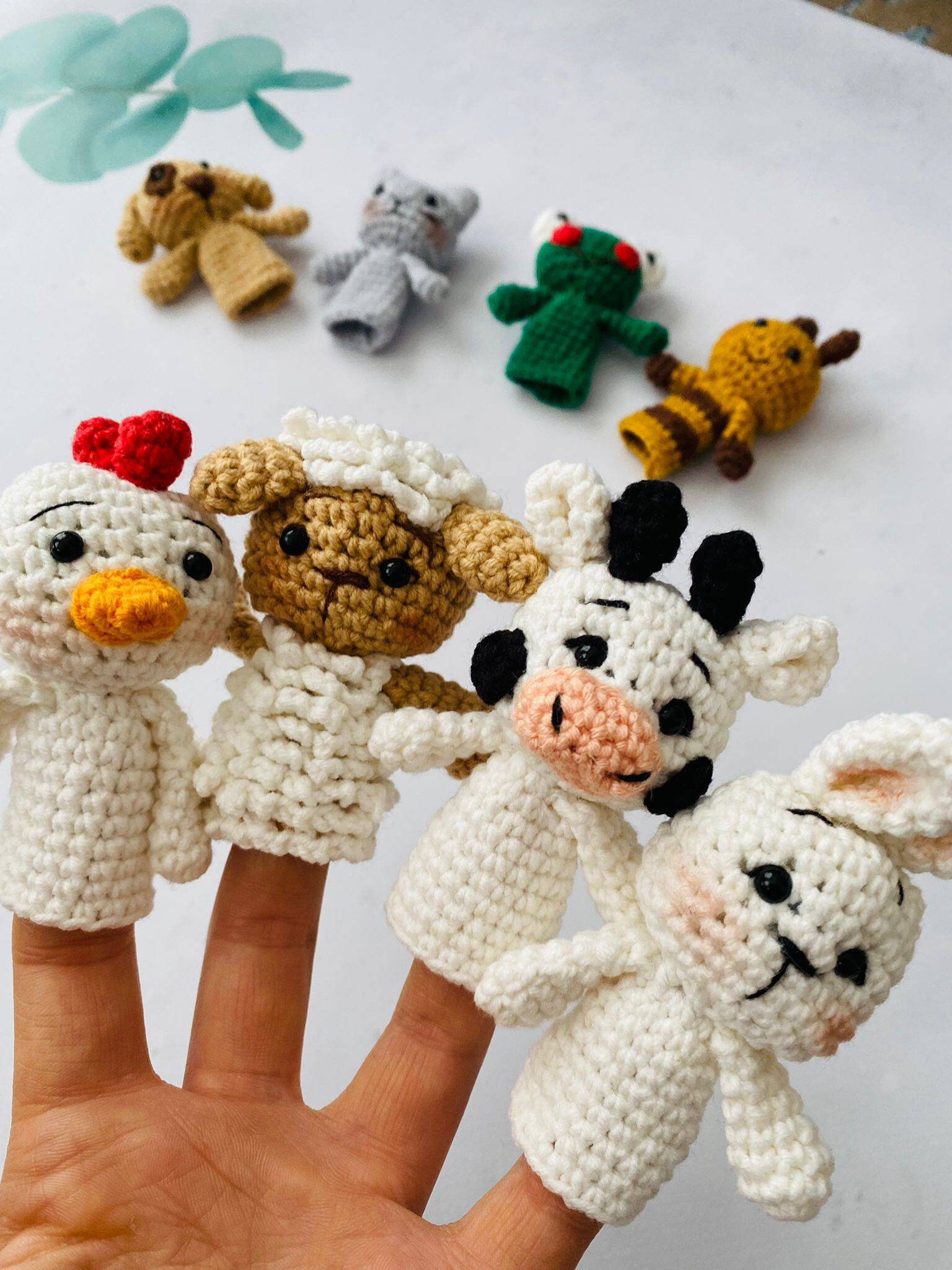 Animal Finger Puppets - Organic Cotton Hand-knit - Eco Friendly Finger ...