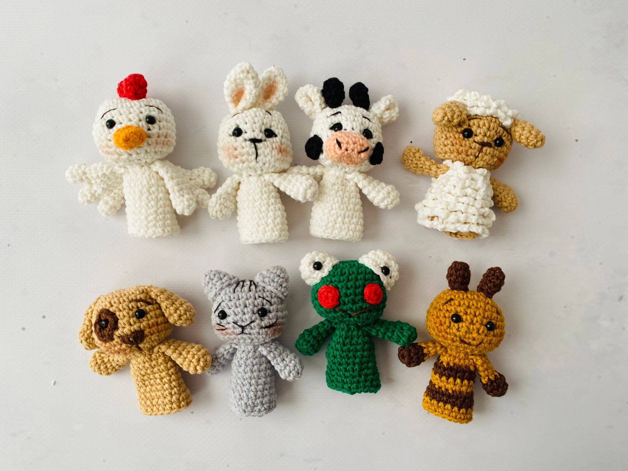 Animal Finger Puppets - Organic Cotton Hand-knit - Eco Friendly Finger ...