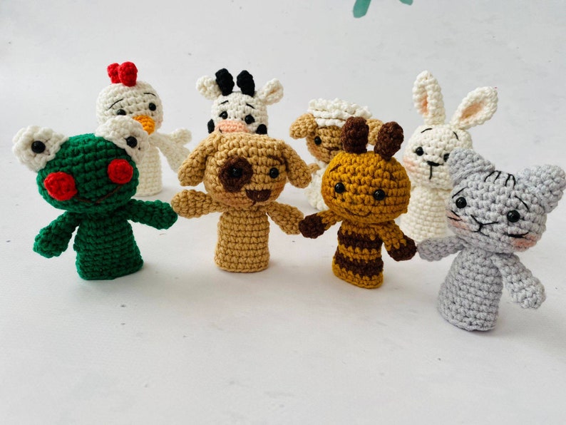 Animal Finger Puppets 8 Pieces / Organic Cotton Hand-knit / Eco ...