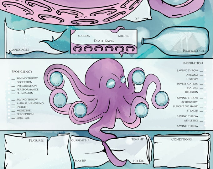 Octopus Dnd Character Sheets D&D 5e Ttrpg Printable Dnd - Etsy
